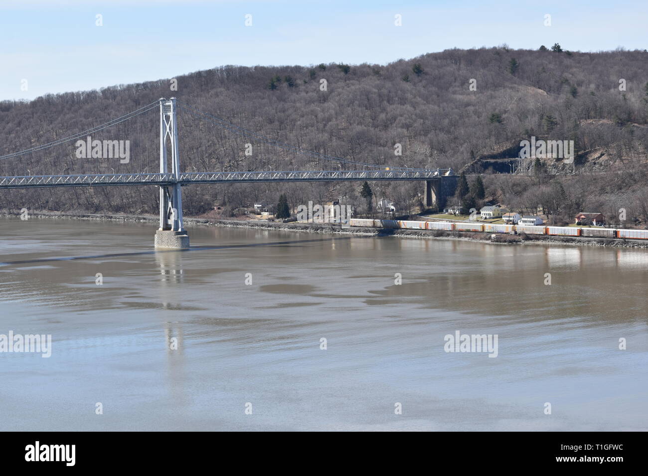View of the Mid Hudson Bridge spanning the Hudson River as seen from ...