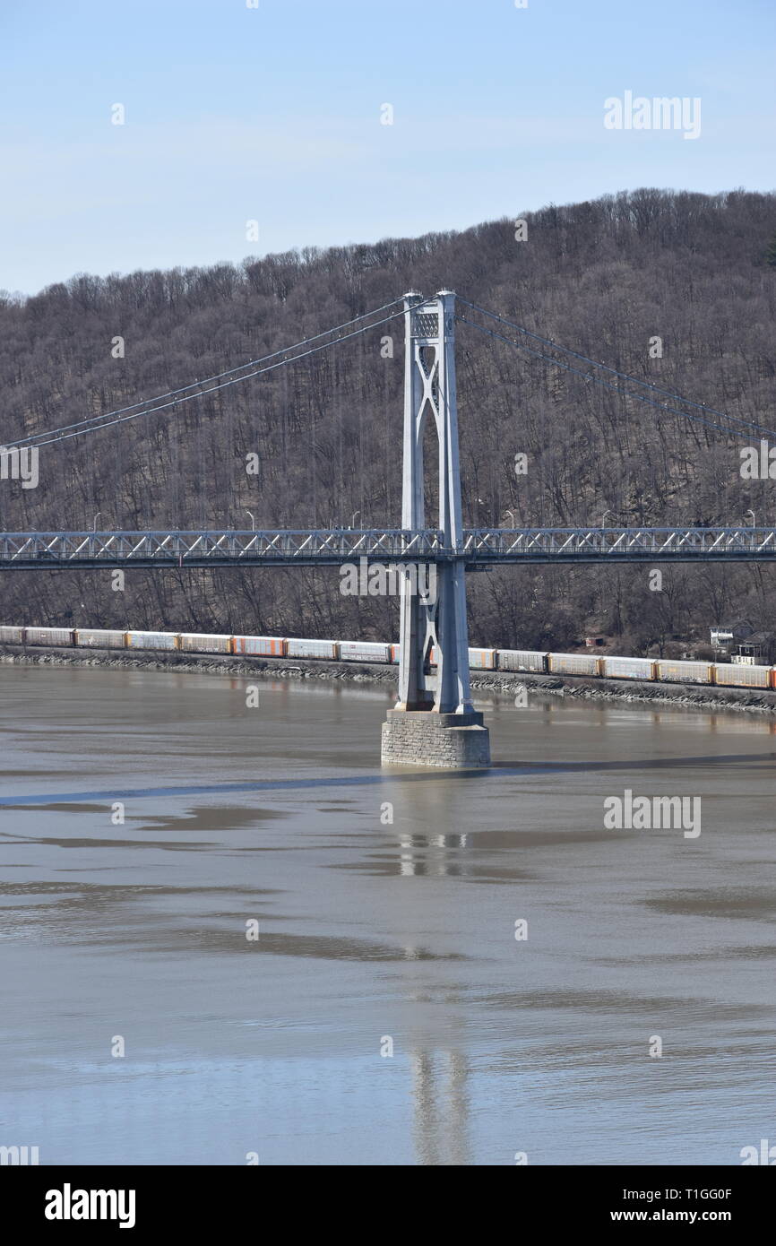 View of the Mid Hudson Bridge spanning the Hudson River as seen from ...