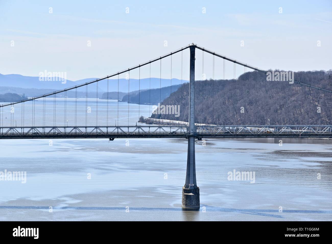 View of the Mid Hudson Bridge spanning the Hudson River as seen from ...