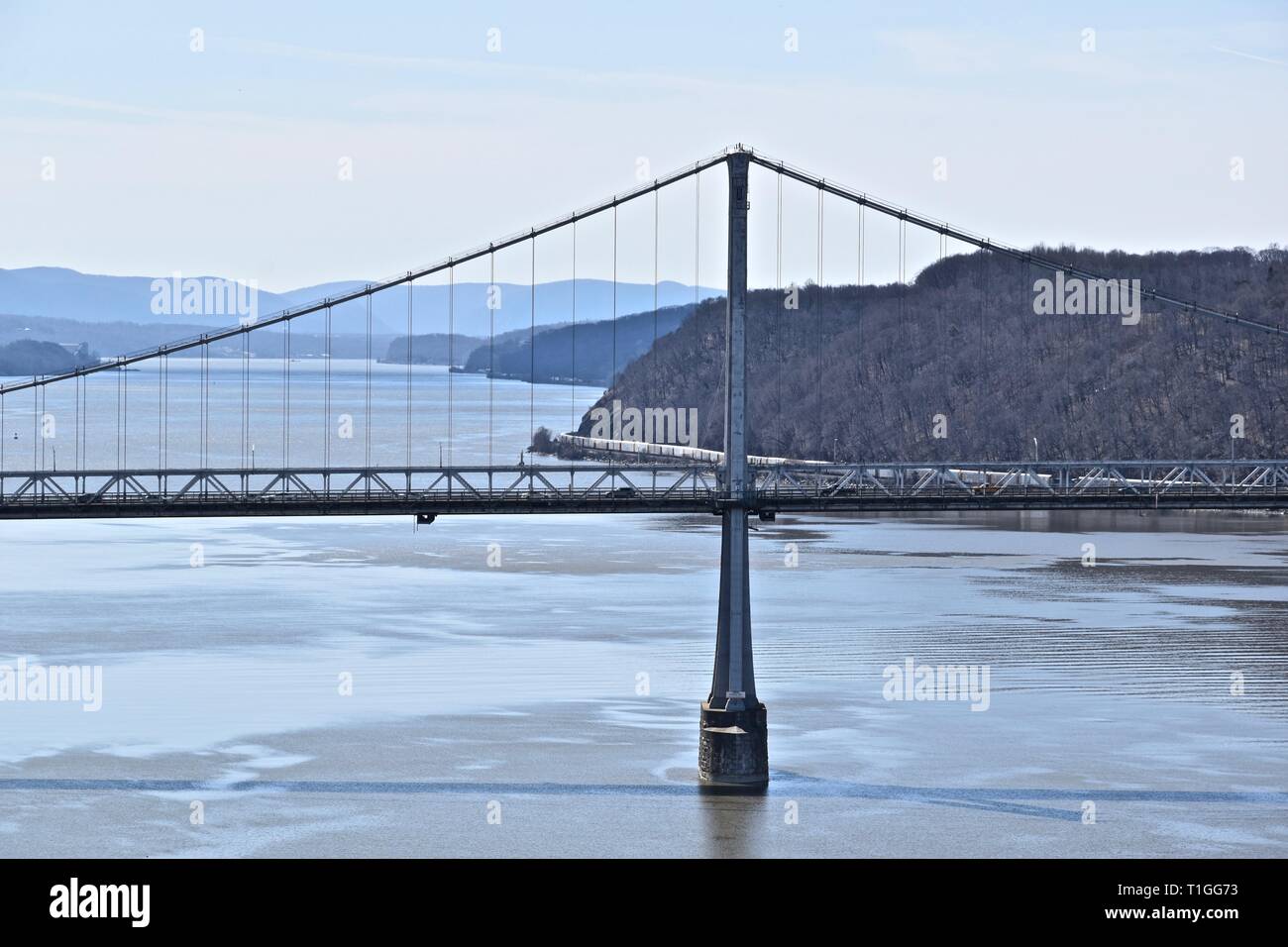 View of the Mid Hudson Bridge spanning the Hudson River as seen from ...