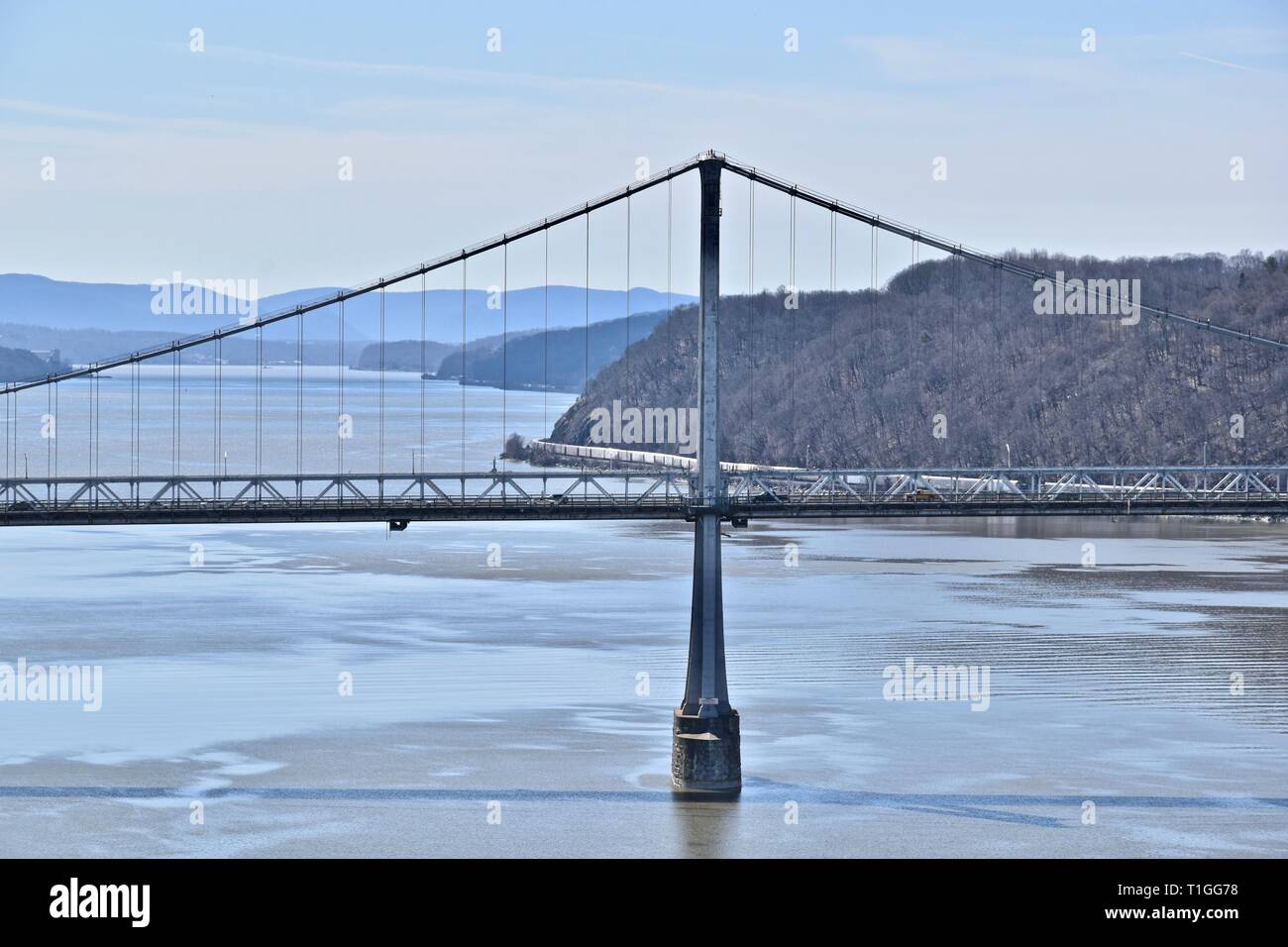 View of the Mid Hudson Bridge spanning the Hudson River as seen from ...