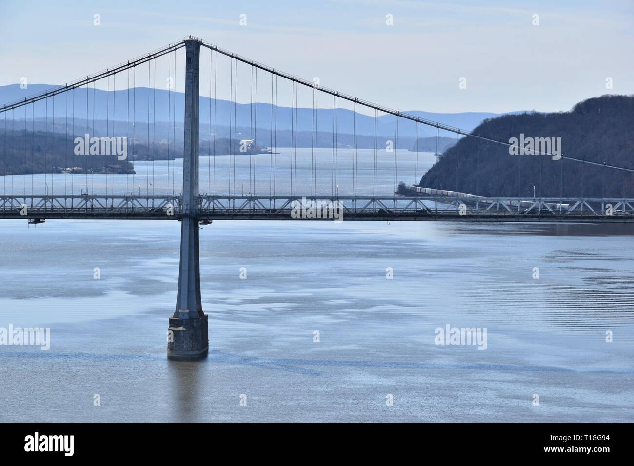 View of the Mid Hudson Bridge spanning the Hudson River as seen from ...