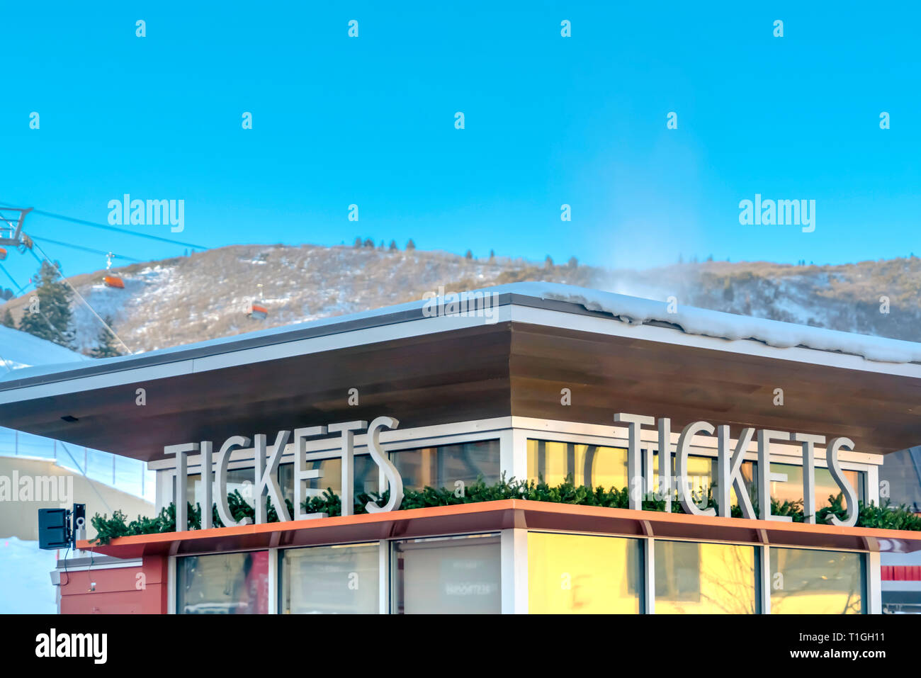 Ticket booth with snowy roof in Park City Utah. A ticket booth with ...