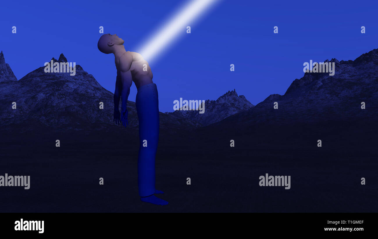 Chosen one. Ray of light comes out of man Stock Photo - Alamy