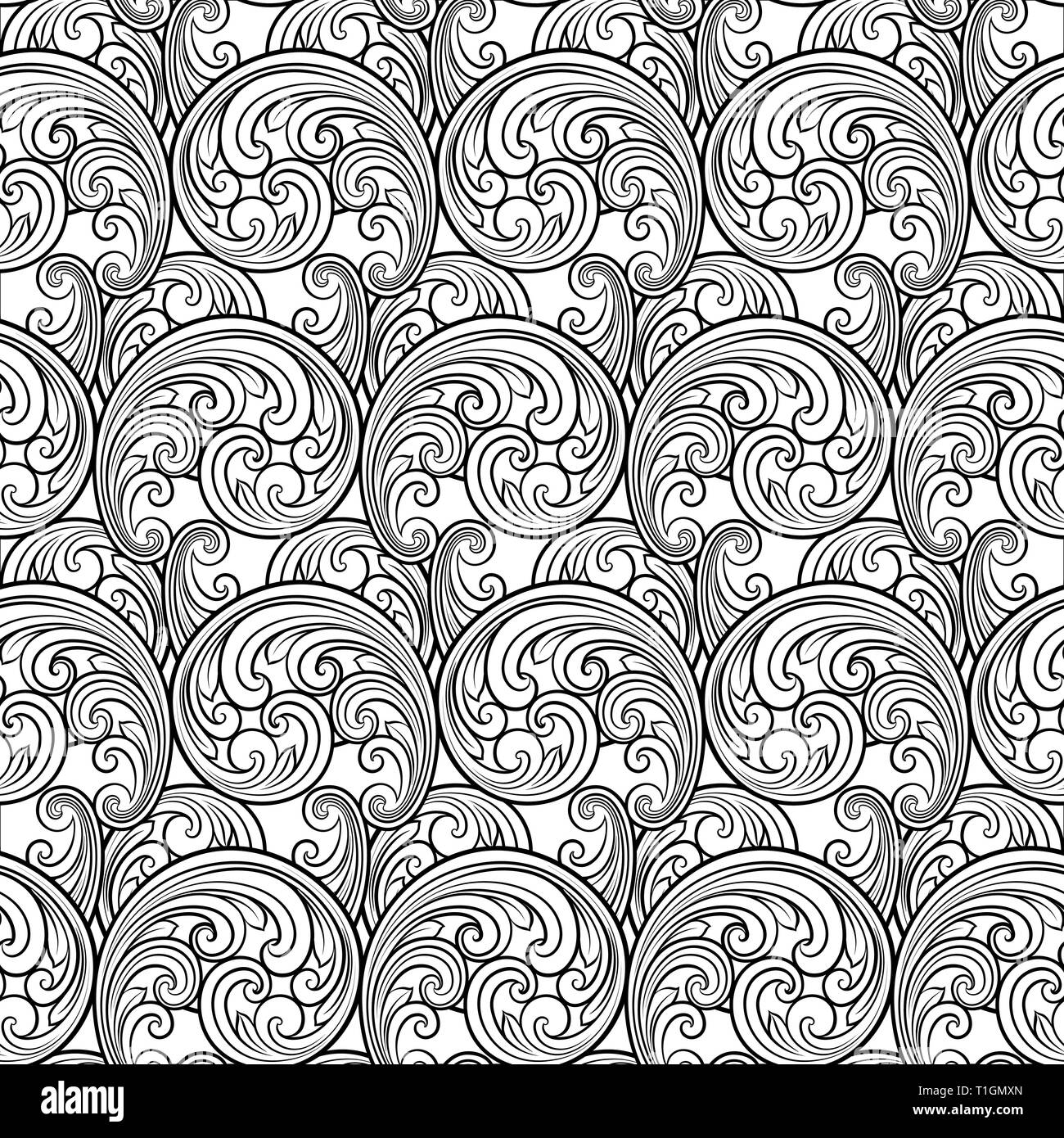 Seamless baroque scrolls line pattern in eastern or arabic style ...