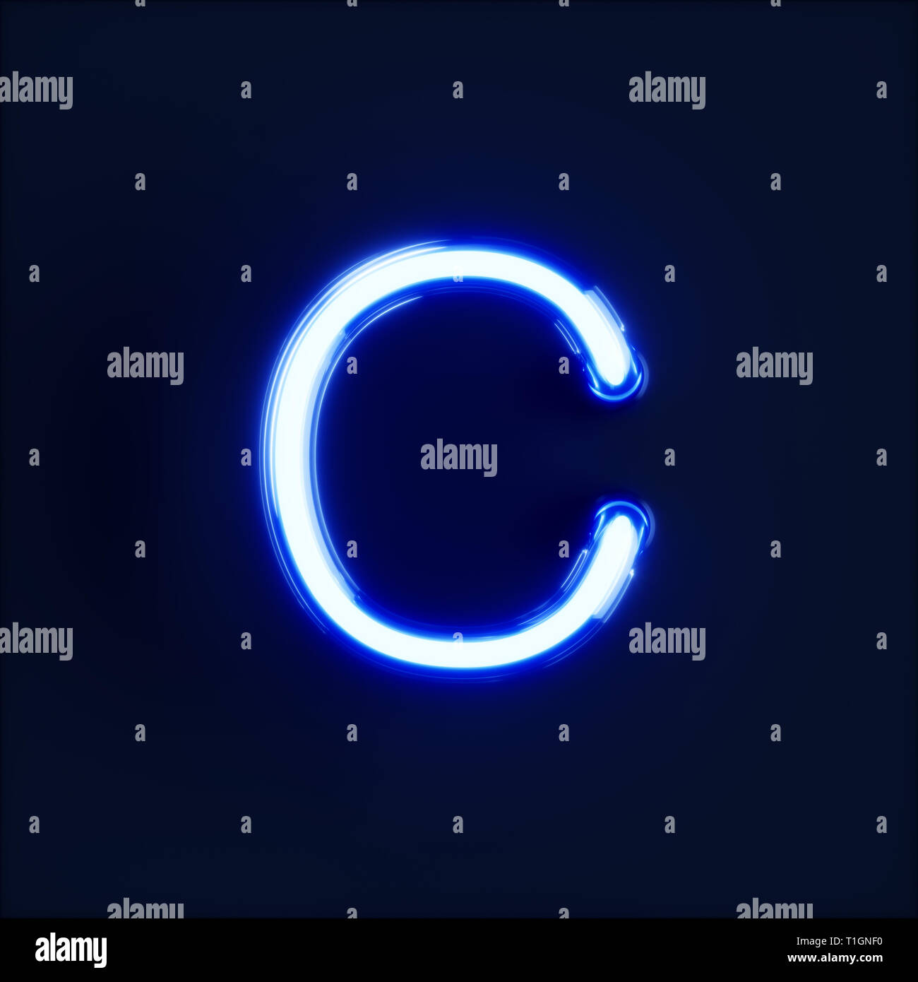 Neon light alphabet character C font. Neon tube letters glow effect on ...