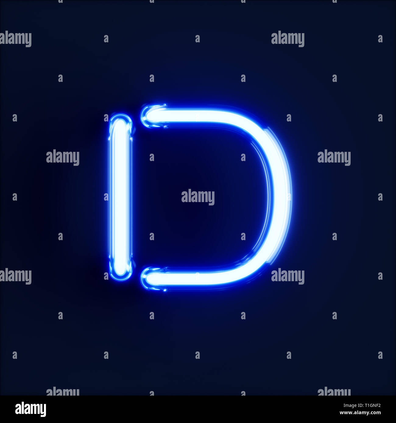Neon light alphabet character D font. Neon tube letters glow effect on ...