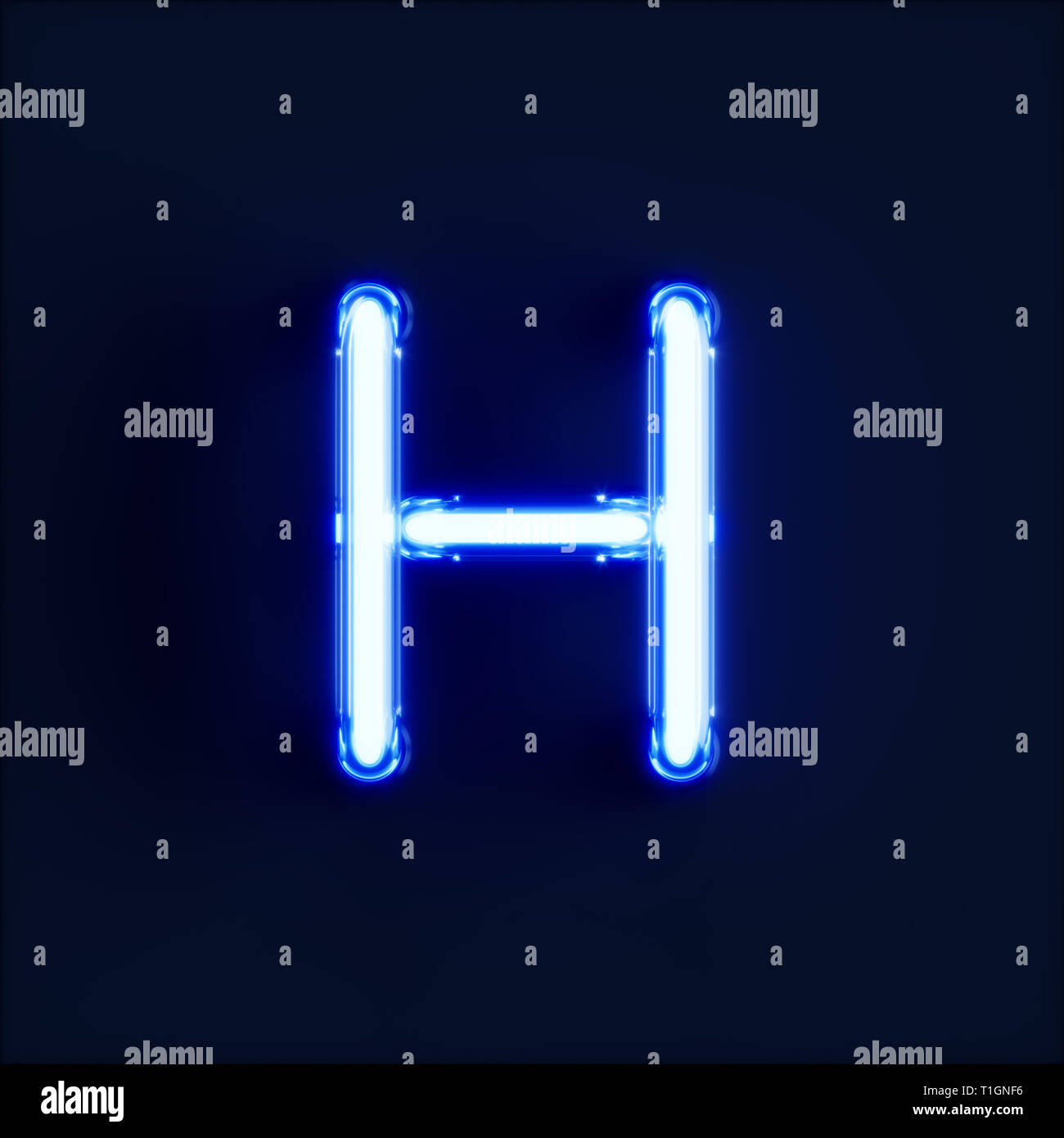 Neon light alphabet character H font. Neon tube letters glow effect on ...