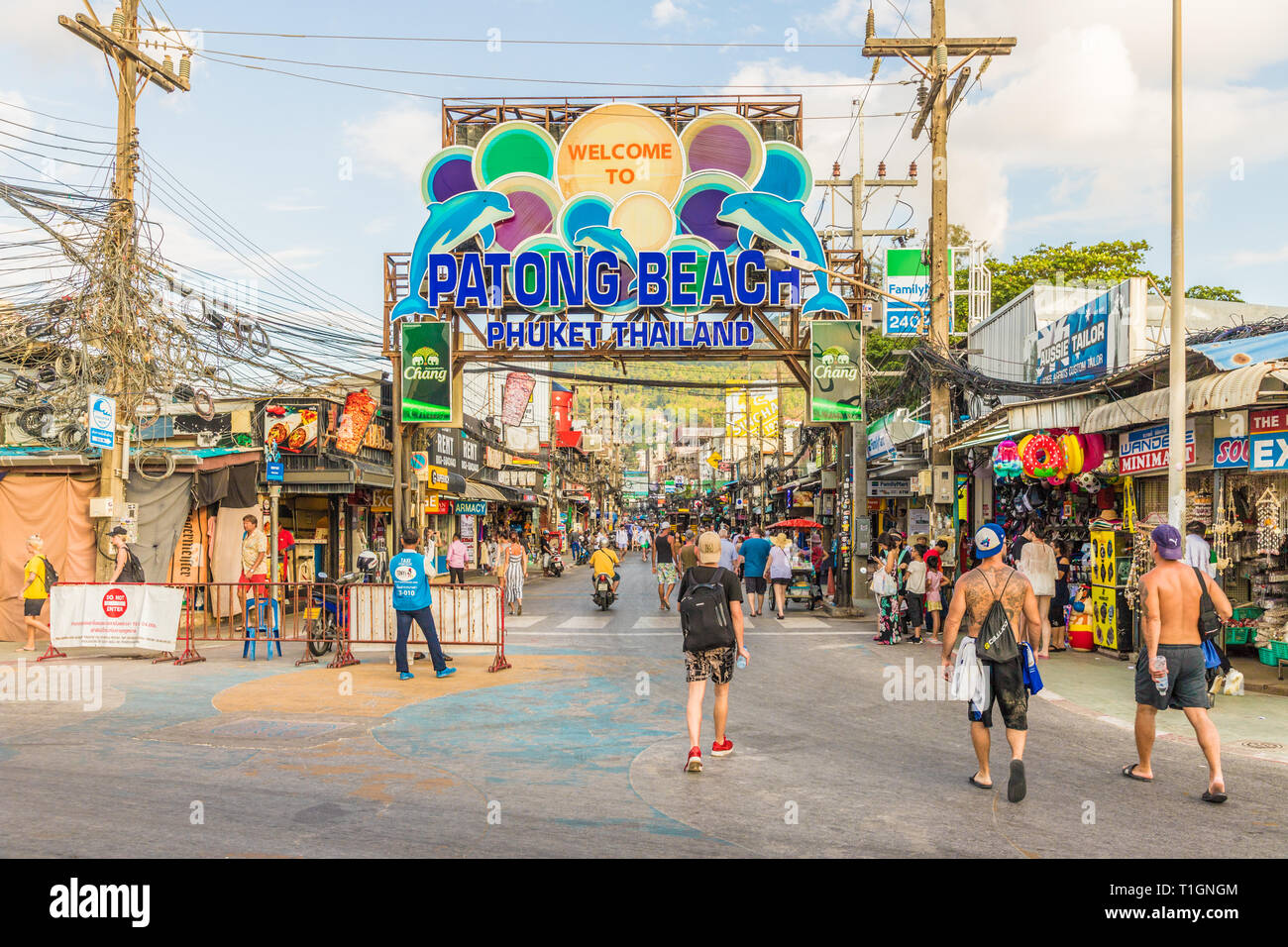 February 2019. Patong Thailand. A sign at the Bangla road entrance in ...