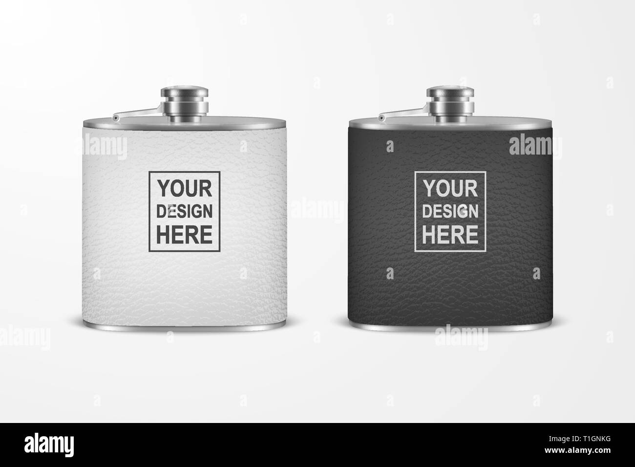 Vector 3d Realistic Leather Blank Stainless Steel Hip Flask Set Closeup ...