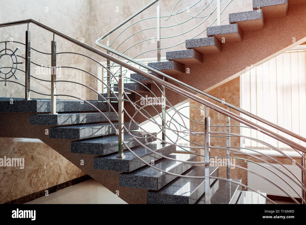 Staircase in modern buisness center building. Emergency evacuation exit ...