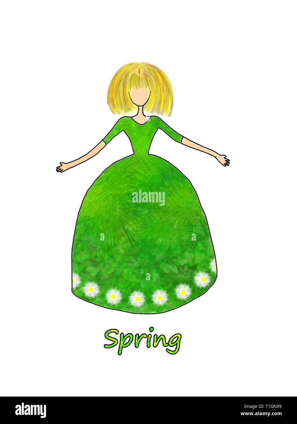 Spring girl in a green dress Stock Photo - Alamy