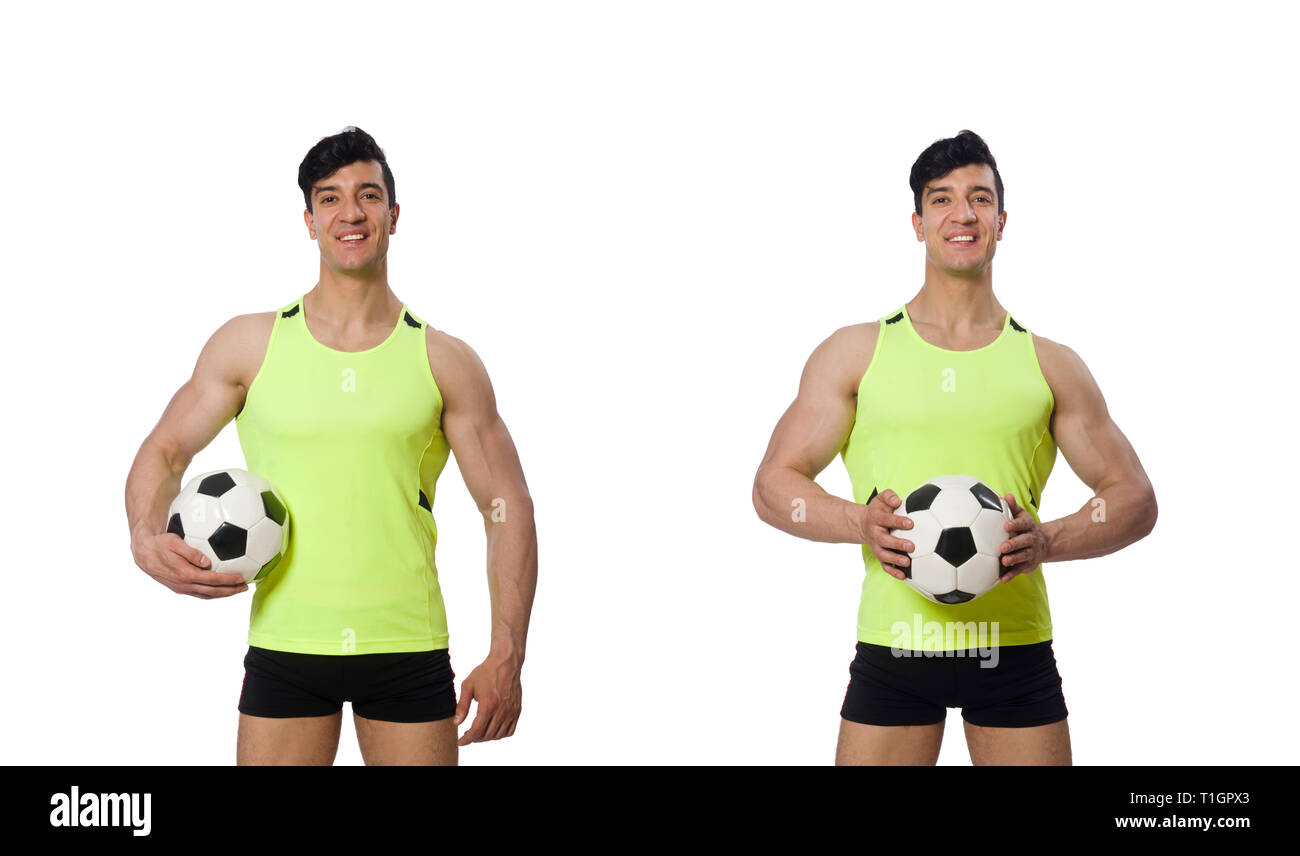 Man with football isolated on white Stock Photo - Alamy