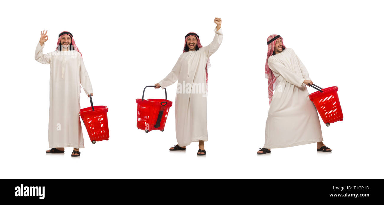 Arab man doing shopping isolated on white Stock Photo - Alamy