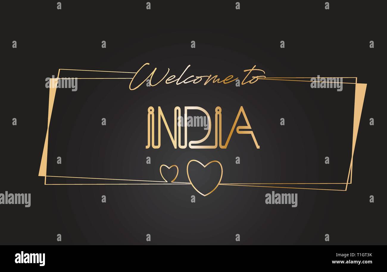 India Welcome to Golden text Neon Lettering Typography with Wired ...