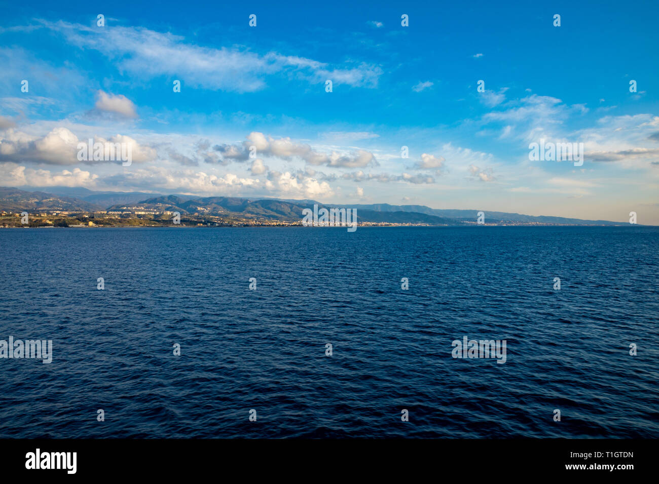 View of Strait of Messina connected Mediterranean and Tyrrhenian sea ...