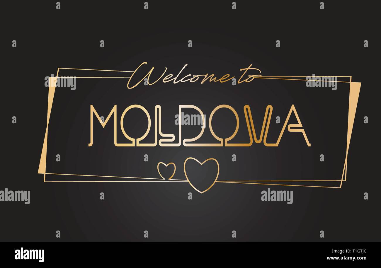 Moldova Welcome to Golden text Neon Lettering Typography with Wired ...