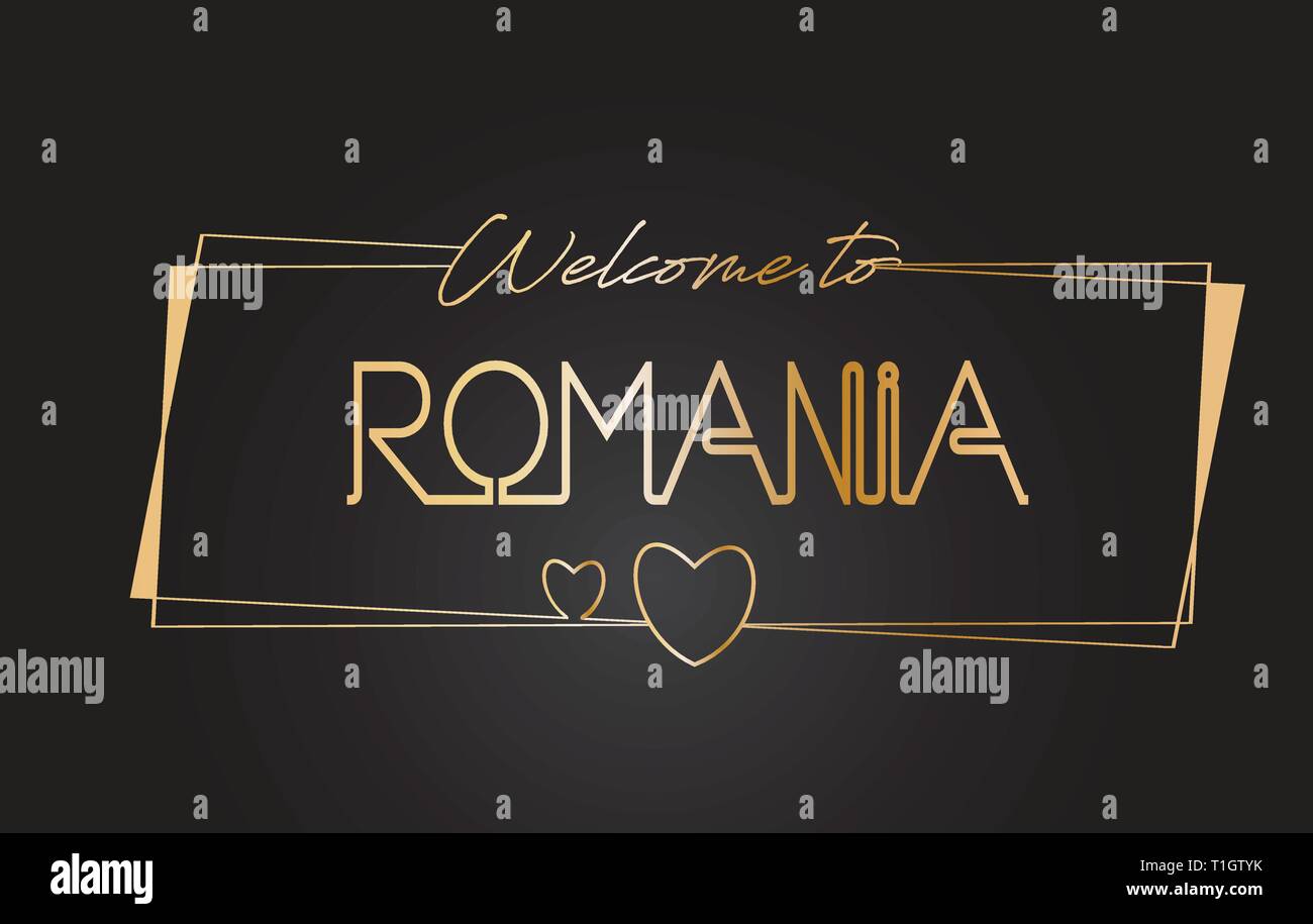 Romania Welcome to Golden text Neon Lettering Typography with Wired ...