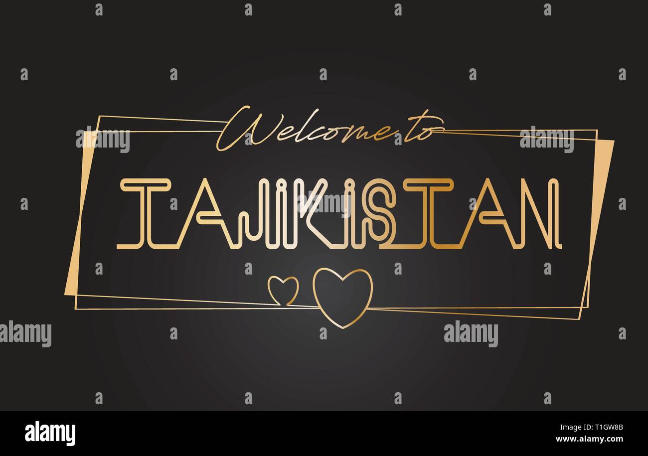 Tajikistan Welcome to Golden text Neon Lettering Typography with Wired ...