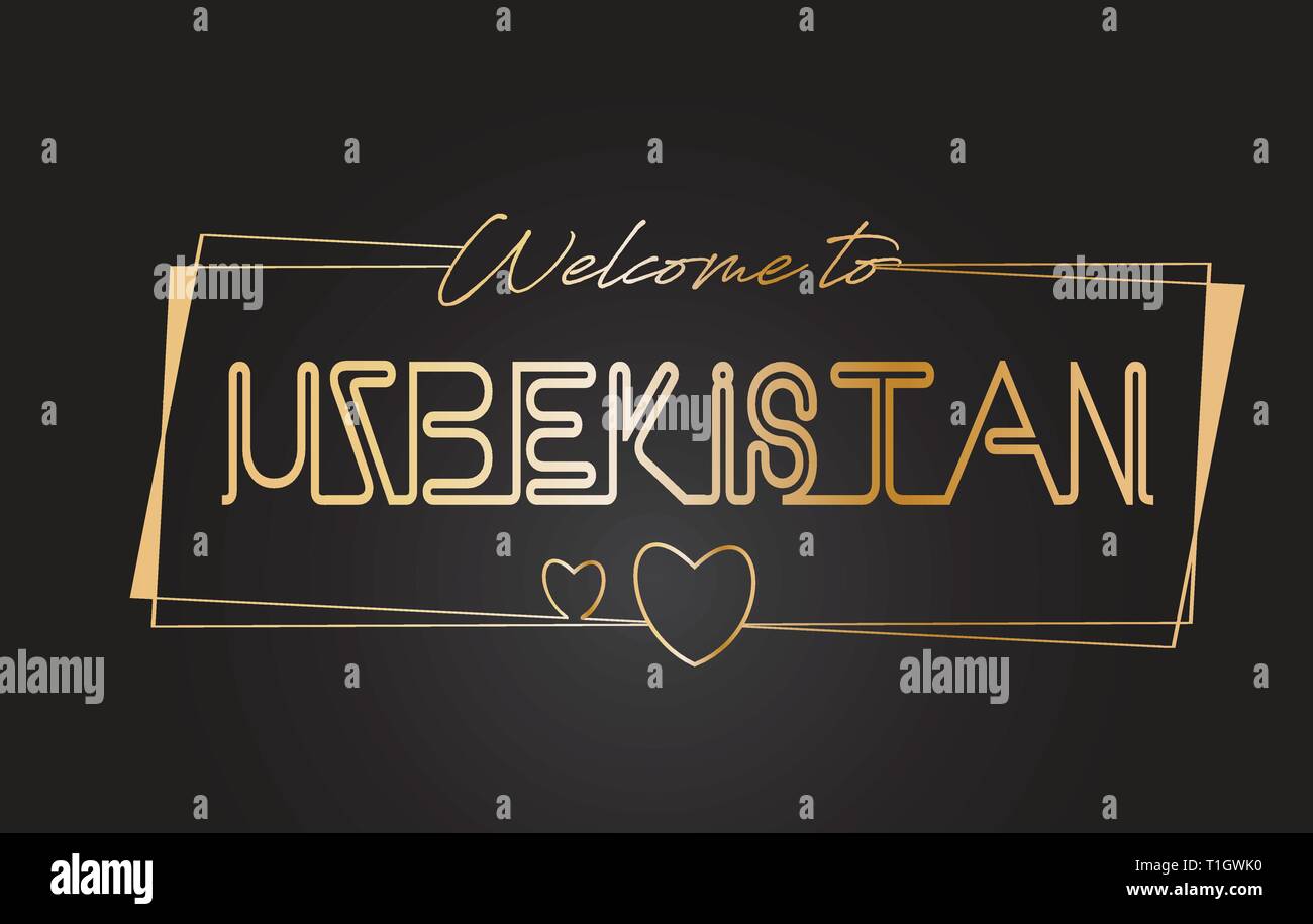 Uzbekistan Welcome to Golden text Neon Lettering Typography with Wired ...