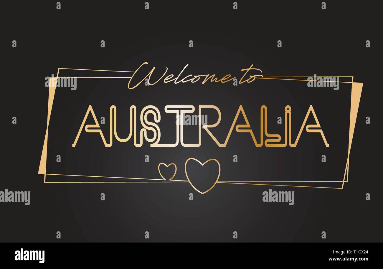Australia Welcome to Golden text Neon Lettering Typography with Wired ...