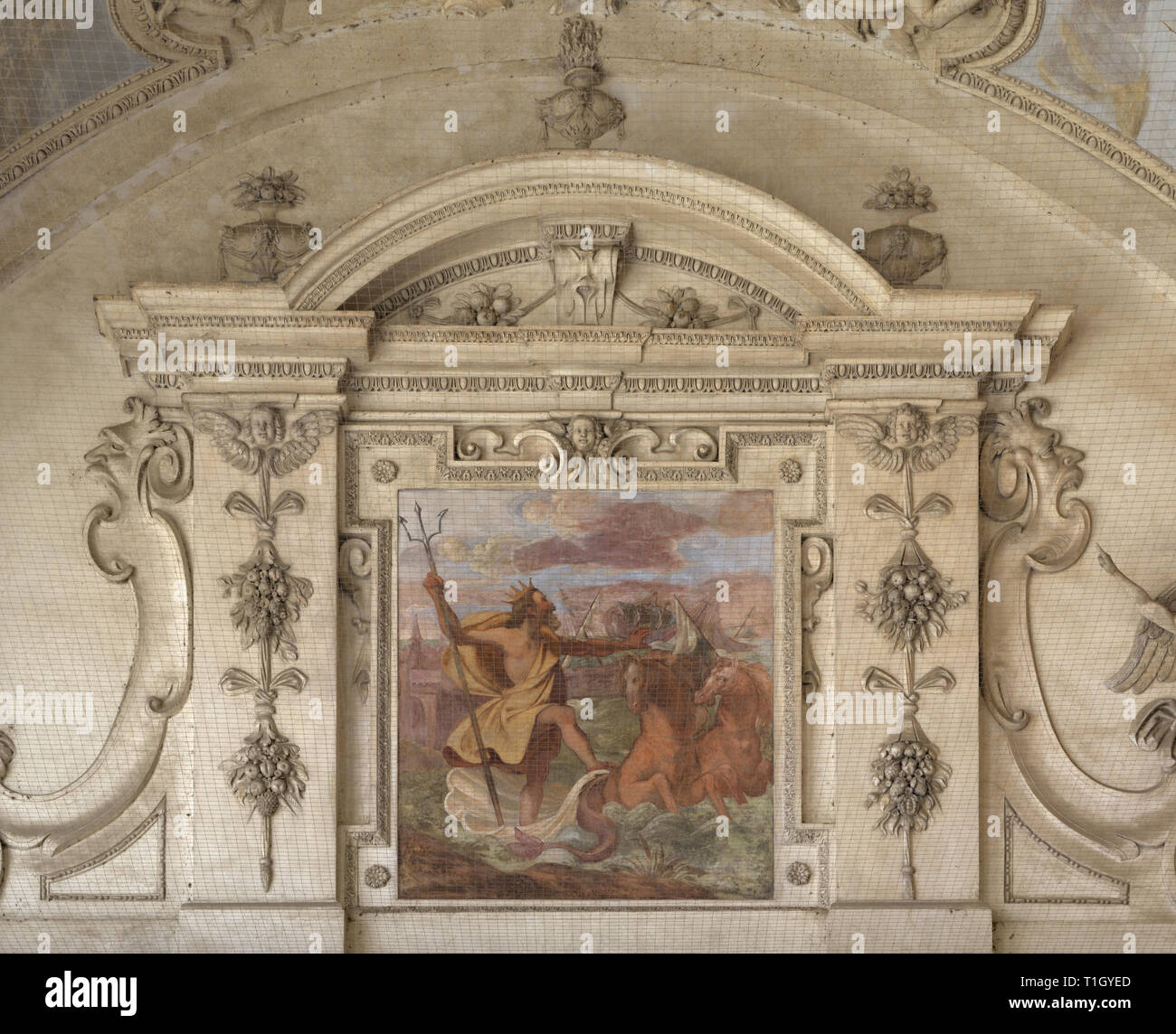 Poseidon with his horses. Painting on the wall of Sala Terrena in ...