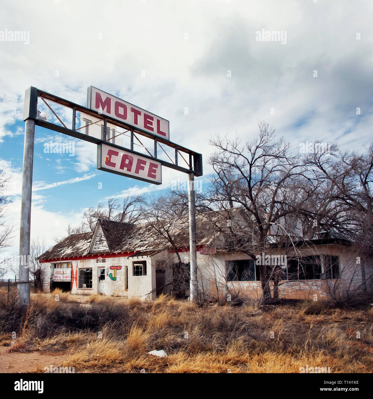 Glenrio, next to the TX-NM state line, USA.March 10 2019.Ghost town on ...