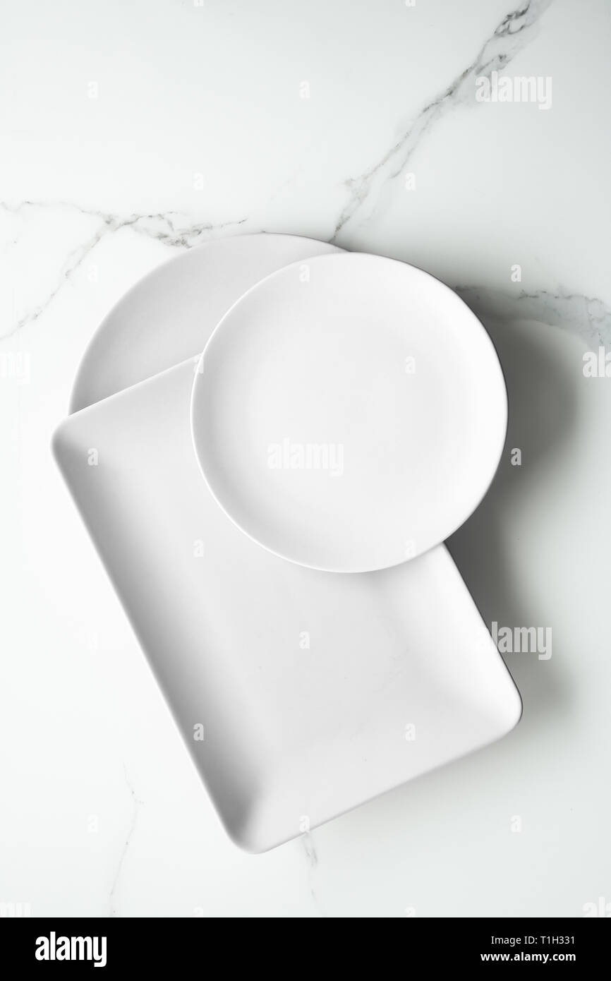 White empty plate on marble, flatlay - stylish tableware, romantic ...