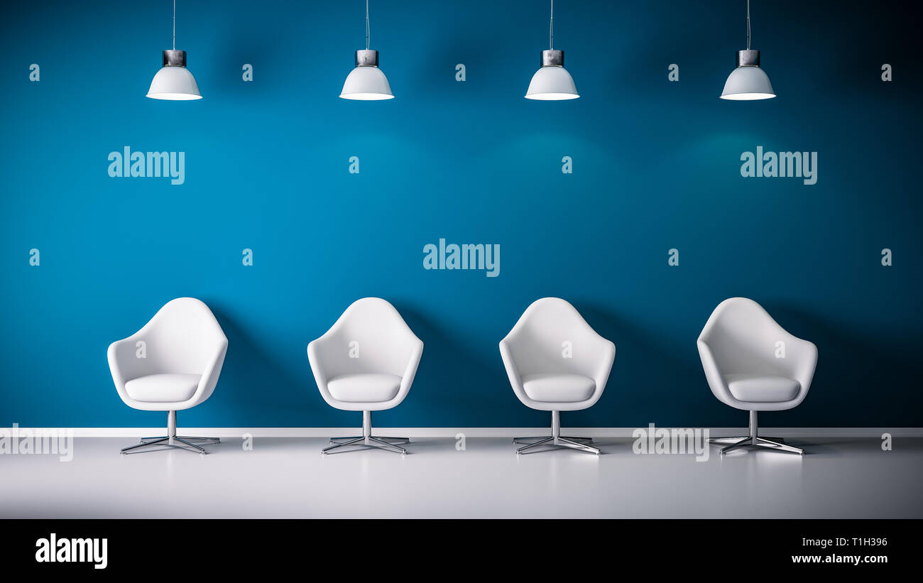 3D rendering of armchair and seat for interview candidate in front of ...
