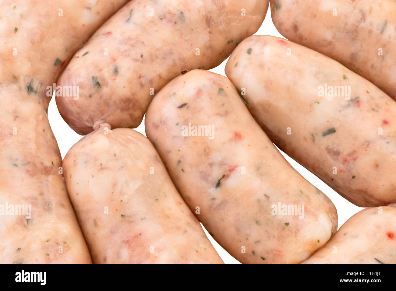 Raw pork sausages texture background, top view Stock Photo - Alamy