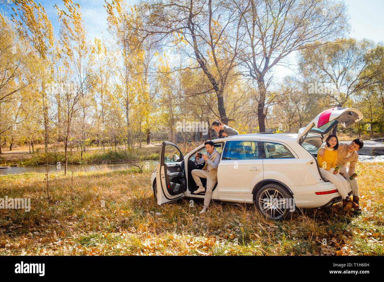 Young men and women in the outdoor outing Stock Photo - Alamy