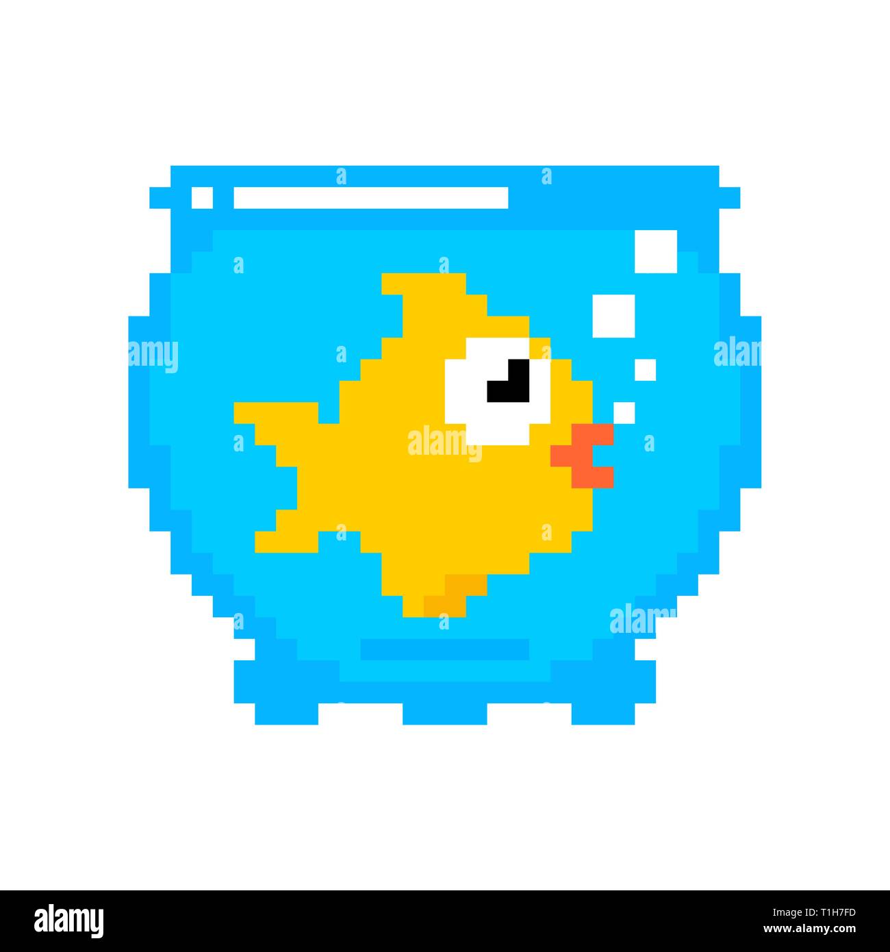 Goldfish in aquarium pixel art isolated. Gold Fish 8bit Sea animal ...