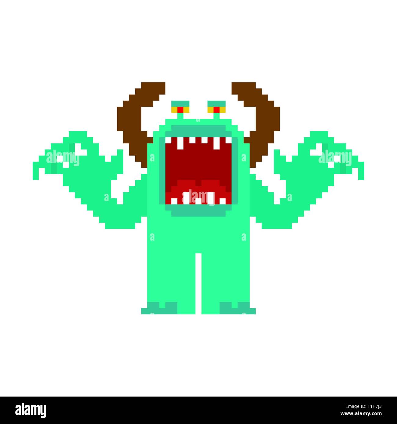 Angry cartoon Monster pixel art with open mouth. Vector 8 bit Stock ...