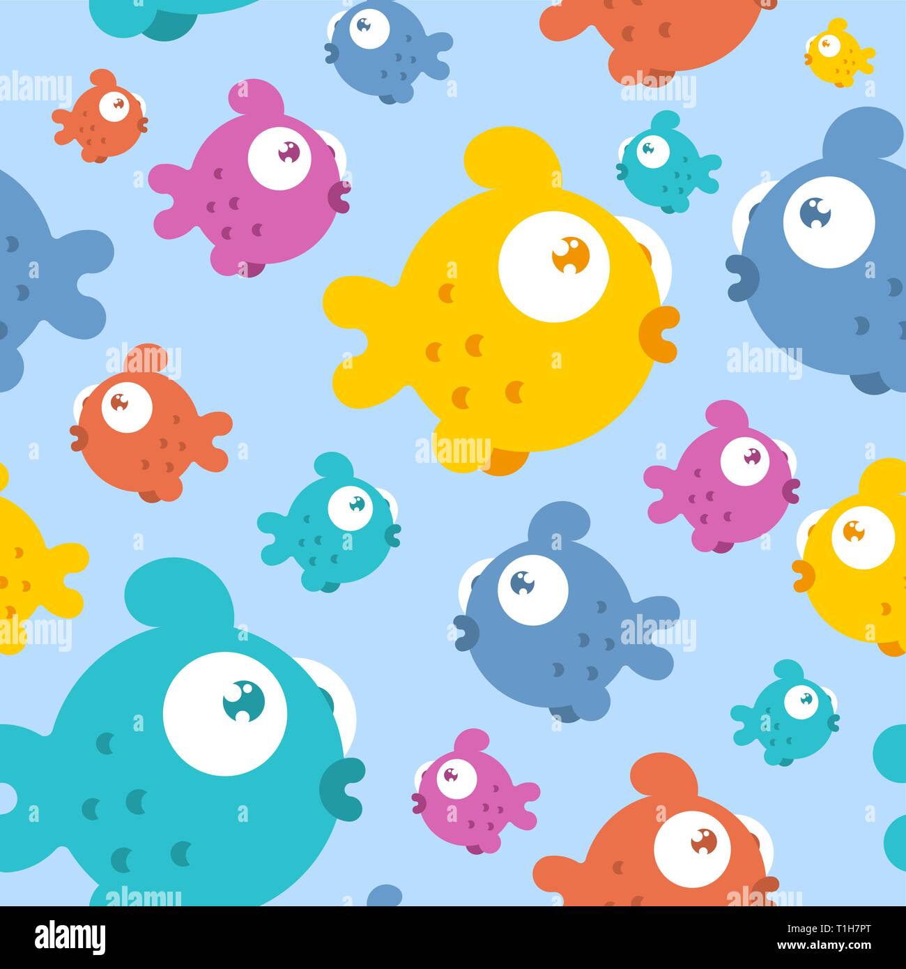 Fish pattern seamless cartoon style. Sea animal vector background ...