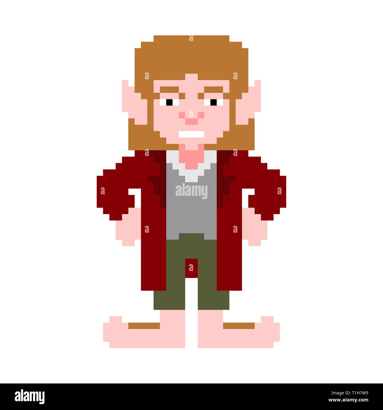 Hobbit pixel art little man isolated. magic homunculus with big legs 8 ...