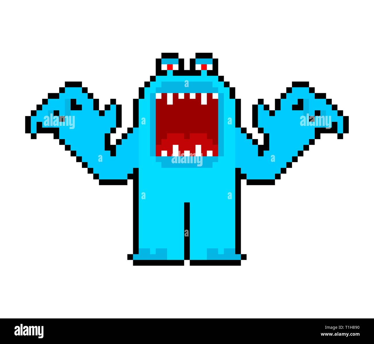 Angry cartoon Monster pixel art with open mouth. Vector 8 bit Stock ...