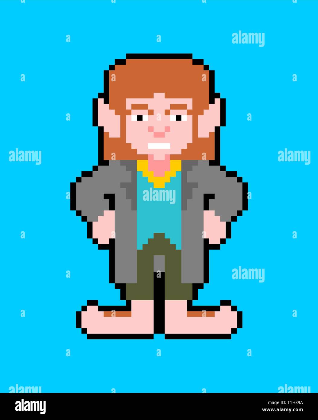 Hobbit pixel art little man isolated. magic homunculus with big legs 8 ...