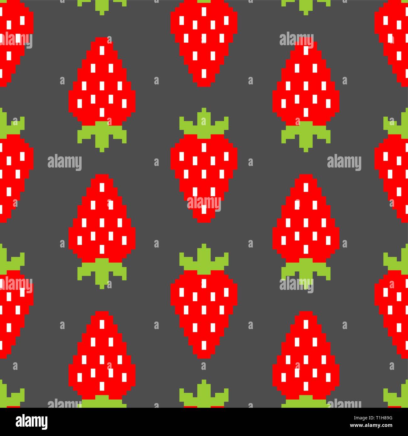 Strawberry pixel art pattern seamless. Berry background 8bit. summer ...