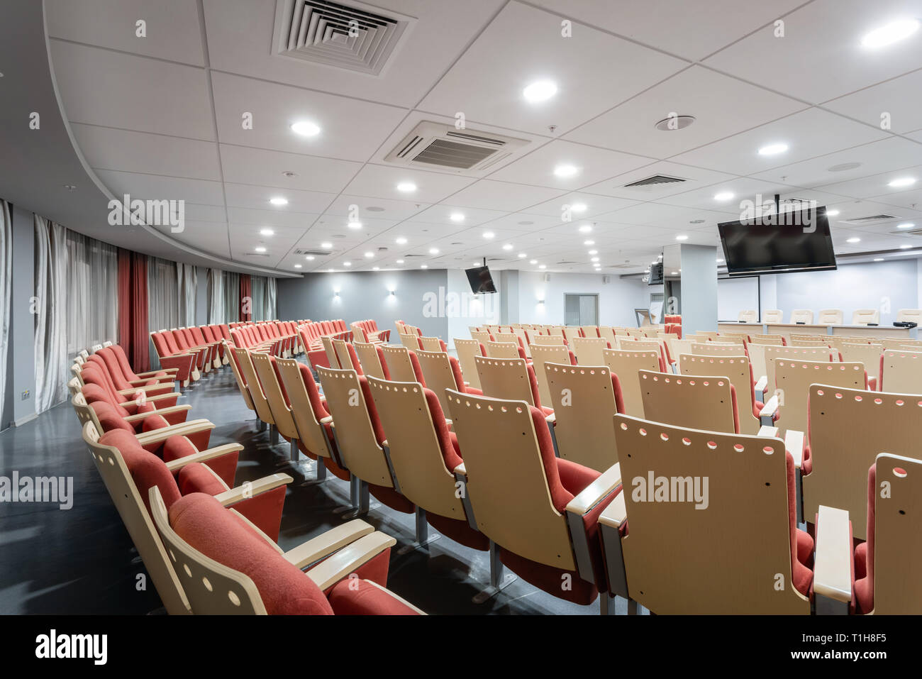 Big empty modern conference hall in luxury hotel. Audience for Speakers ...