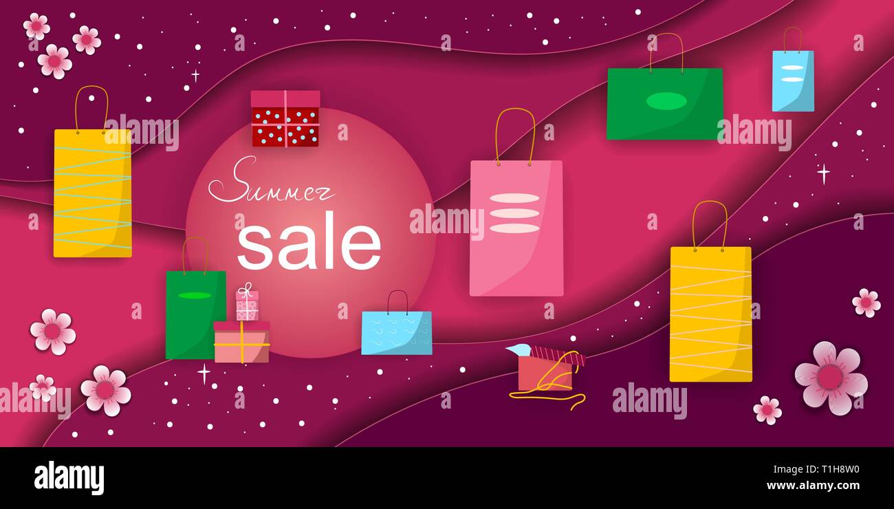 summer sale concept paper vector desing with gifts , shopping package ...