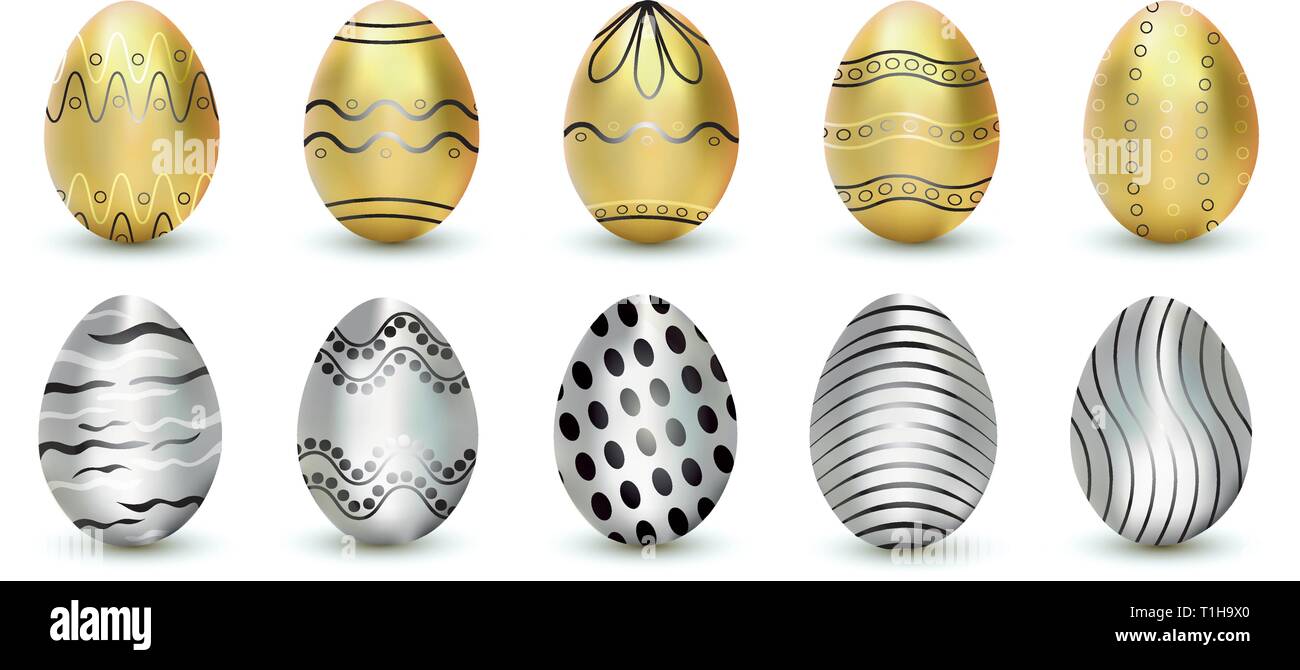 Easter. Vector illustration, golden and silver eggs isolated on white ...