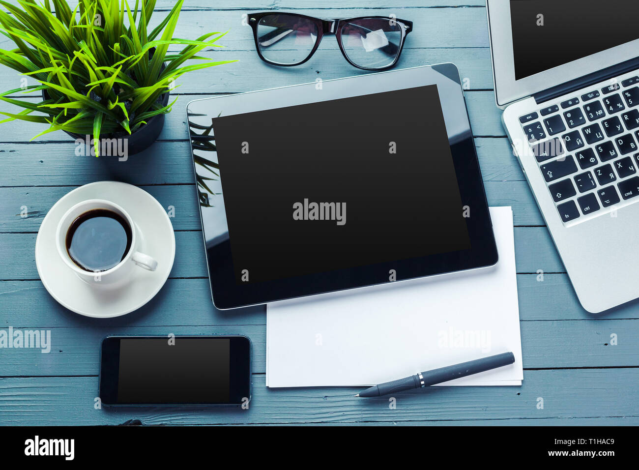 Work space top view Stock Photo - Alamy