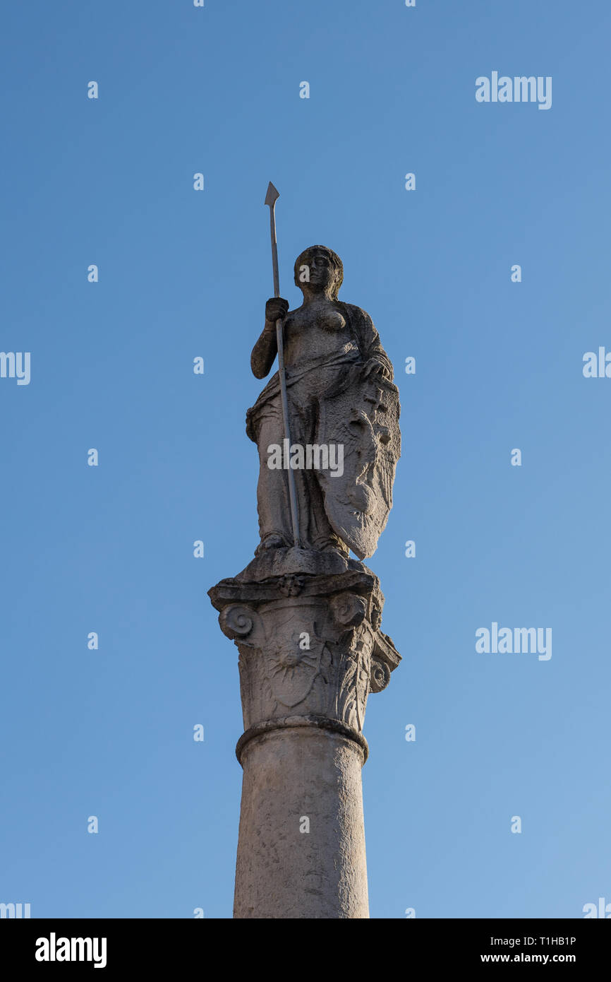 Statue and column of St. Justina of Padua at Carpaccio Square in Koper ...