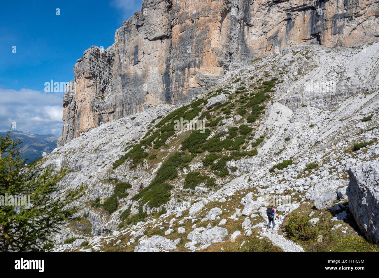 Tourist path with beautiful dolomite landscape in the background ...