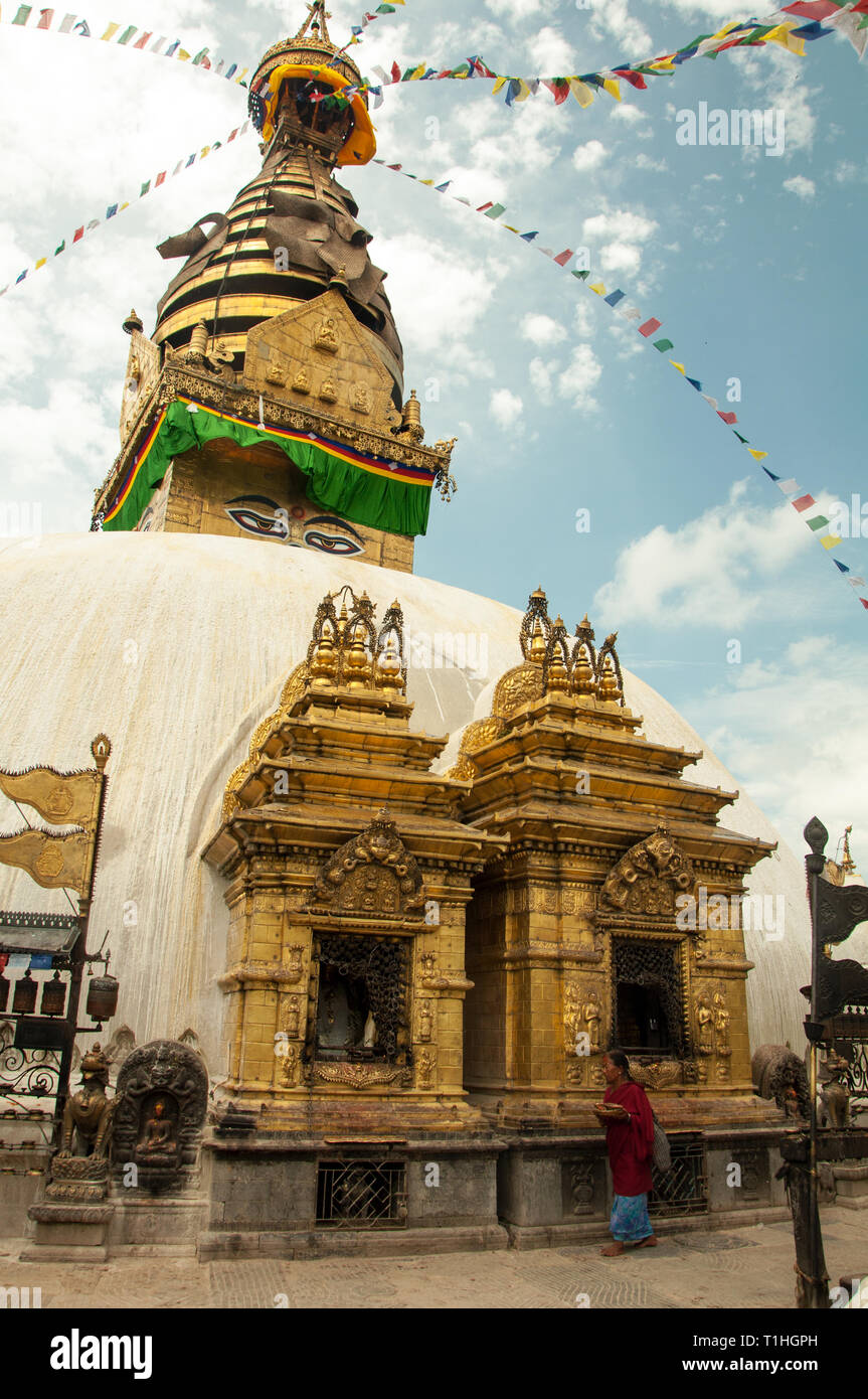 Temple with prayer flag hi-res stock photography and images - Alamy