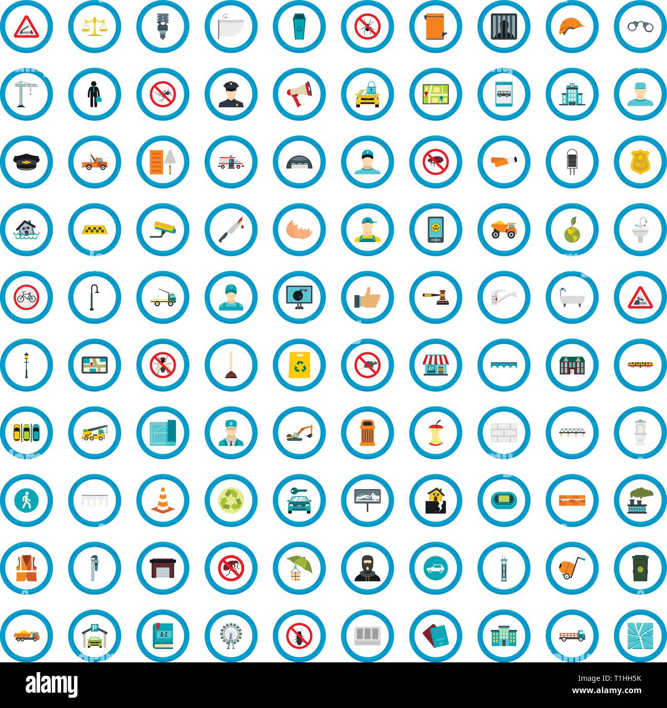 100 municipal icons set, flat style Stock Vector Image & Art - Alamy