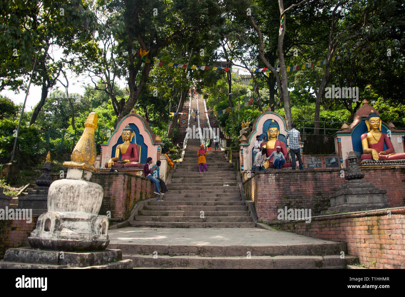 Stairs to Monkey temple Kathmandu Stock Photo - Alamy