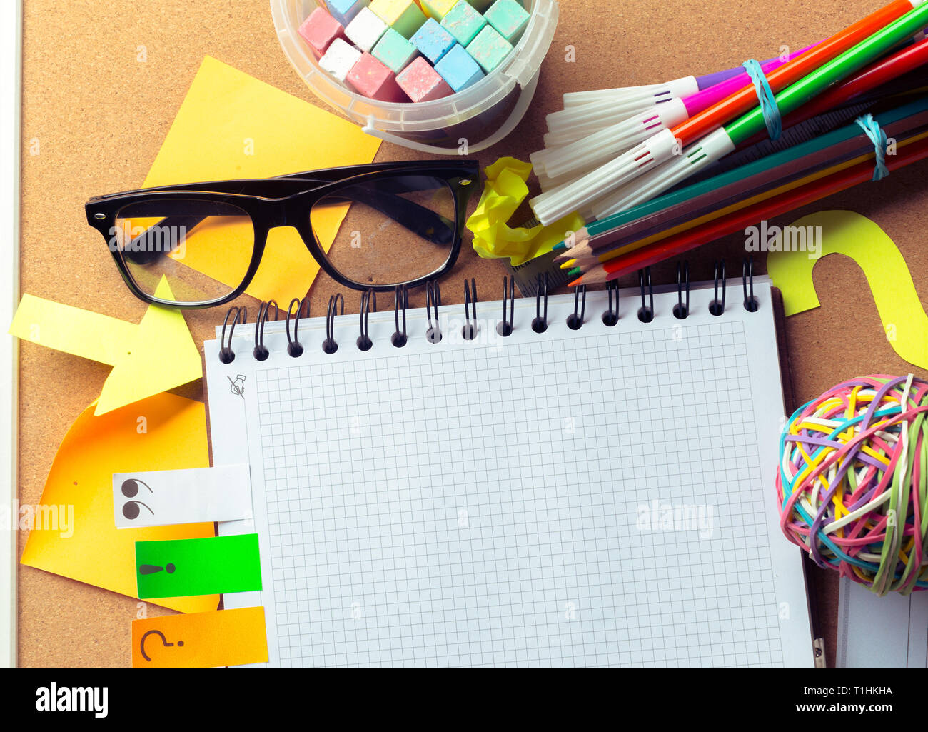 Desk of an artist with lots of stationery objects Stock Photo - Alamy