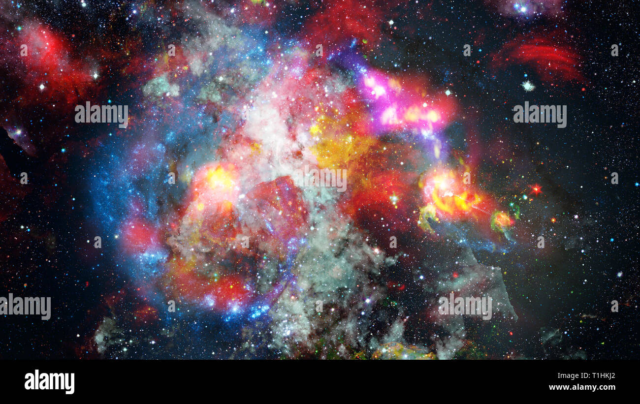 Star field and nebula in deep space many light years far from planet ...
