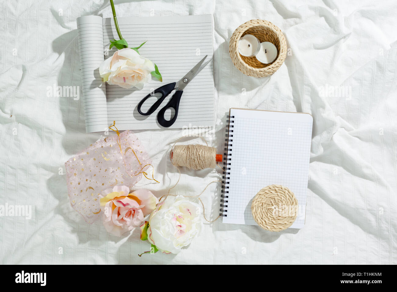 flowers with empty vintage notebook for your design Stock Photo - Alamy